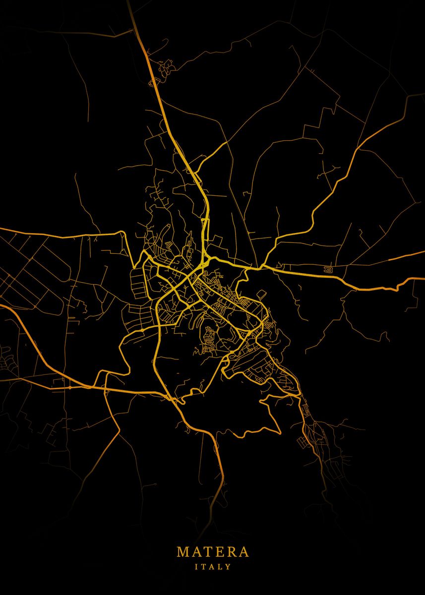 'Matera City Map Gold' Poster, picture, metal print, paint by Trulaf ...