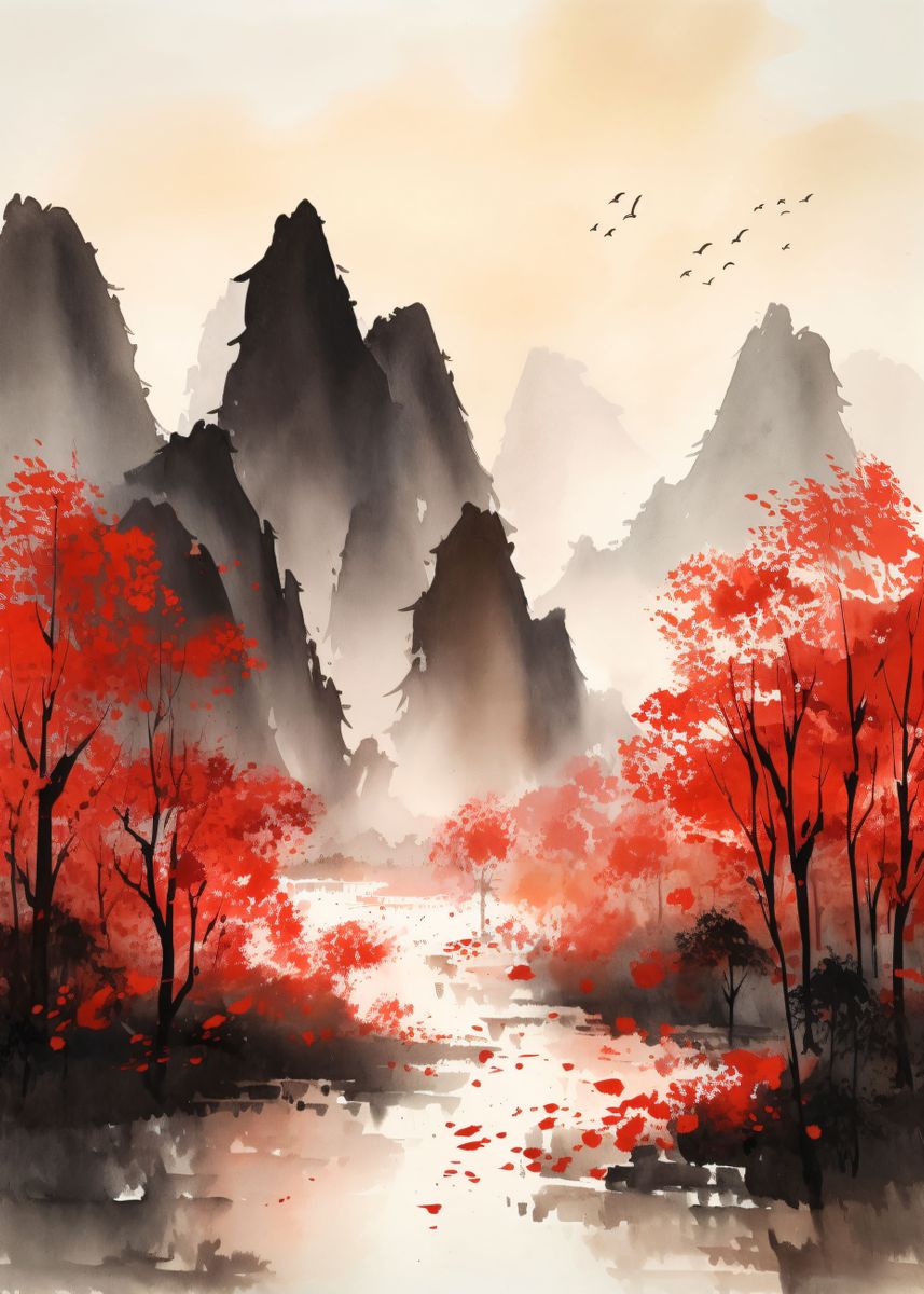 'Watercolor Red Trees' Poster, picture, metal print, paint by Vincent ...