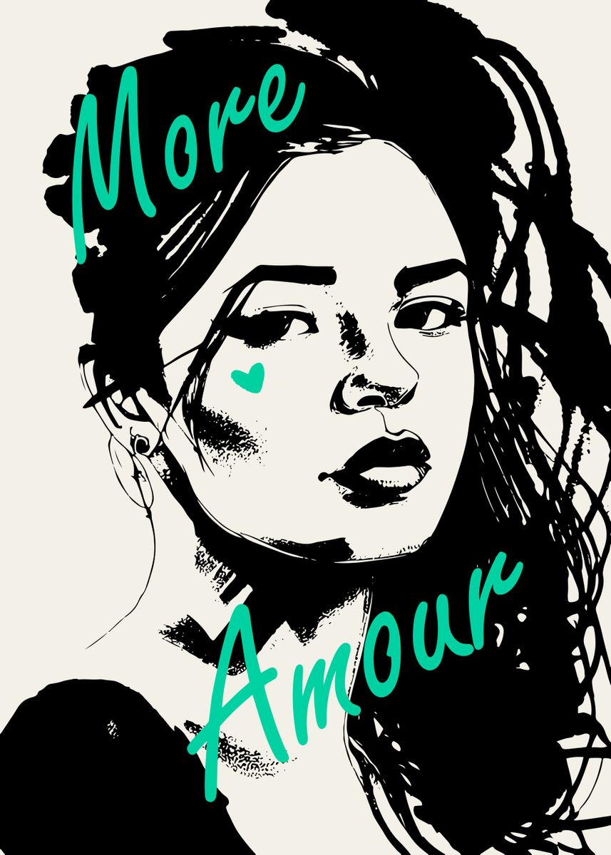 'More Amour Young Girl' Poster, picture, metal print, paint by HyggeStudio | Displate