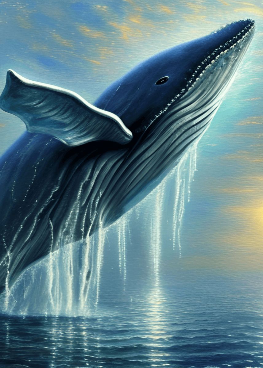 'Jumping Blue Whale Ocean' Poster, picture, metal print, paint by ...