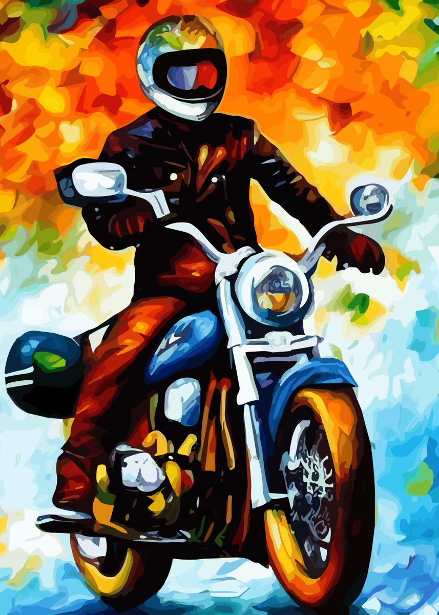 'Colorful Abstract Biker' Poster, picture, metal print, paint by Art ...