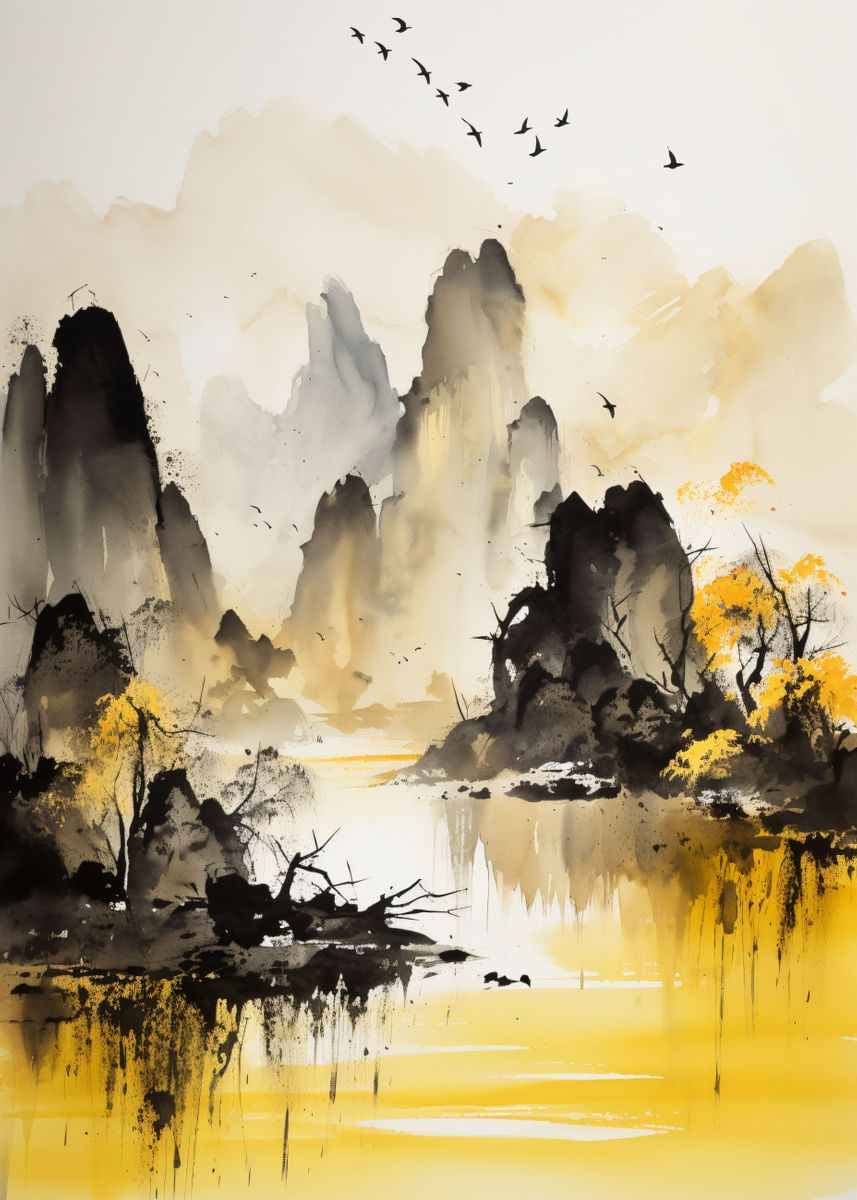 'Watercolor Guilin Yellow' Poster, picture, metal print, paint by ...
