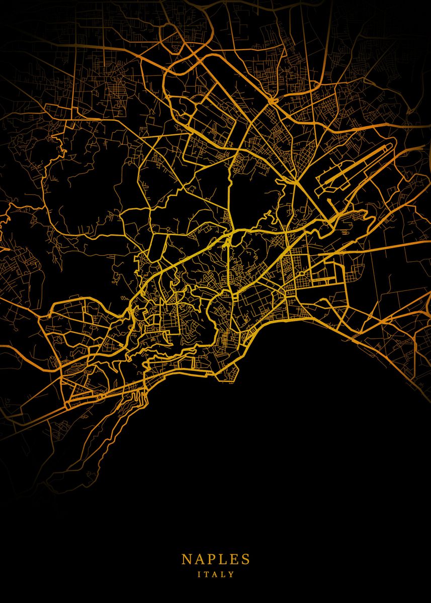 'Naples City Map Gold' Poster, picture, metal print, paint by Trulaf ...