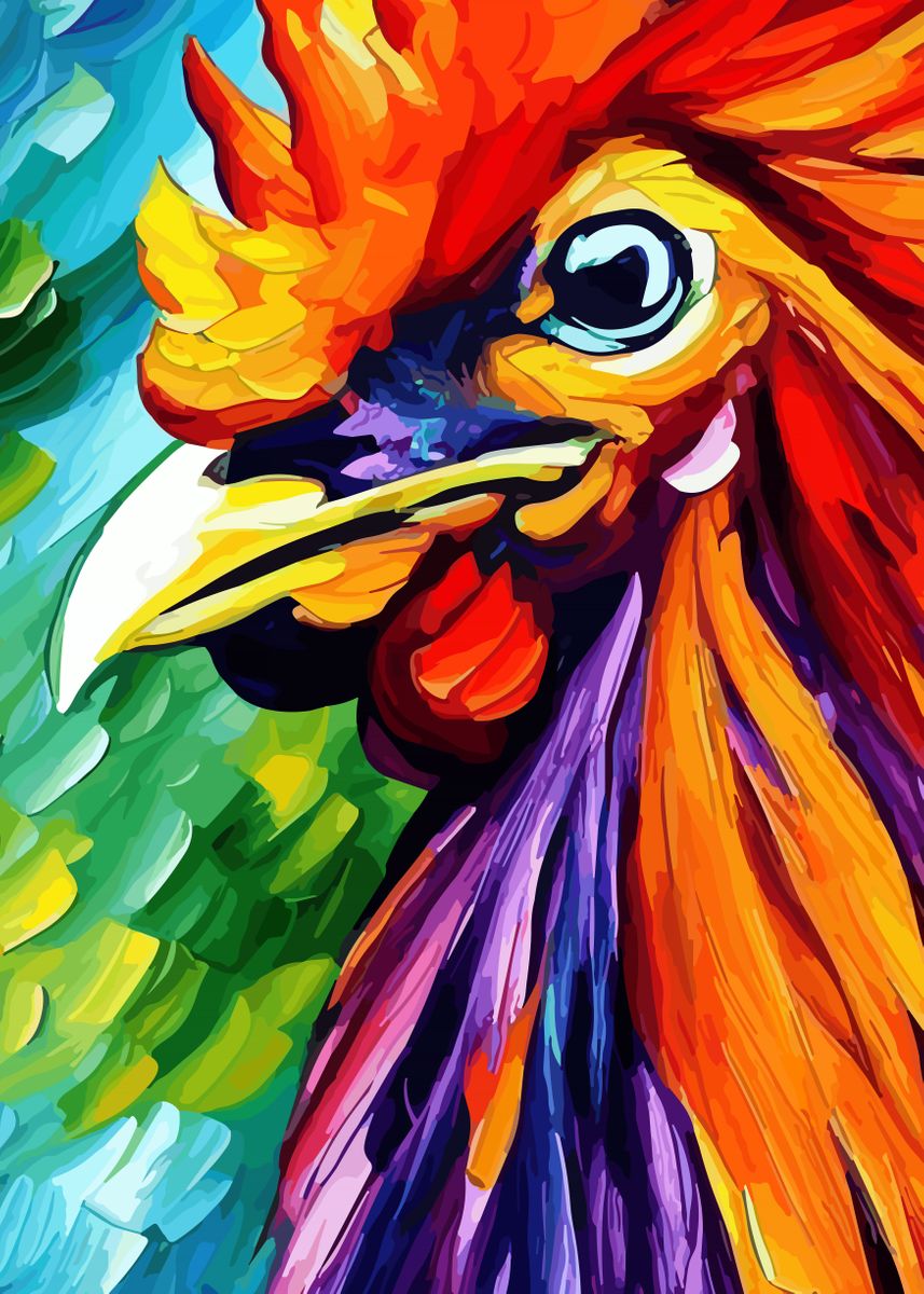 'Colorful Rooster Head Art' Poster, picture, metal print, paint by Art ...
