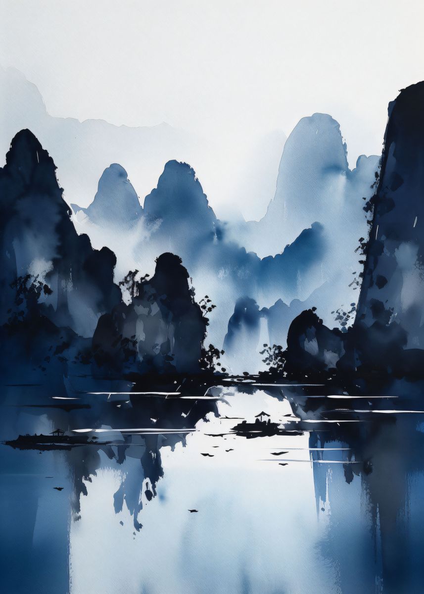 'Dark Blue Watercolor' Poster, picture, metal print, paint by Vincent ...