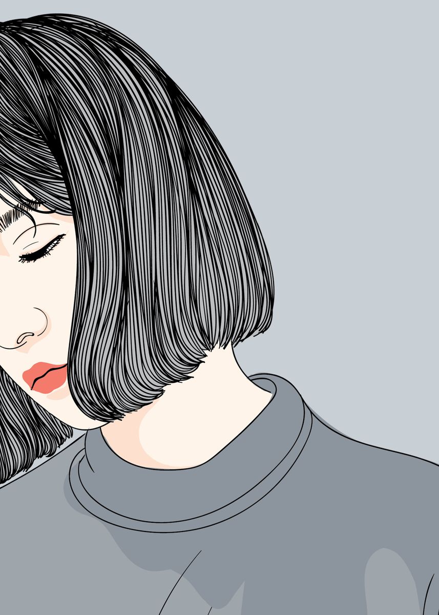 'Sad Girl with Short Hair' Poster, picture, metal print, paint by Aswad ...