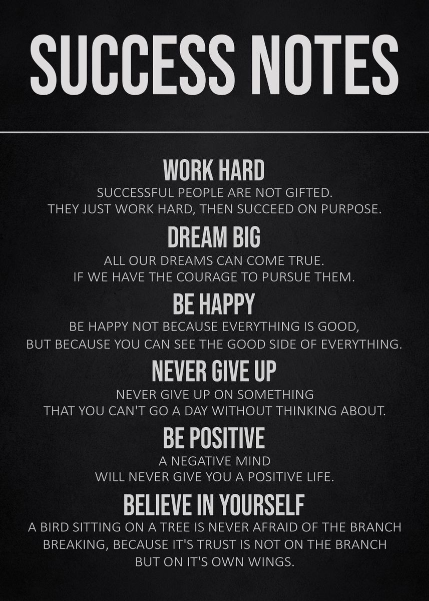 'success notes' Poster, picture, metal print, paint by Motivational ...
