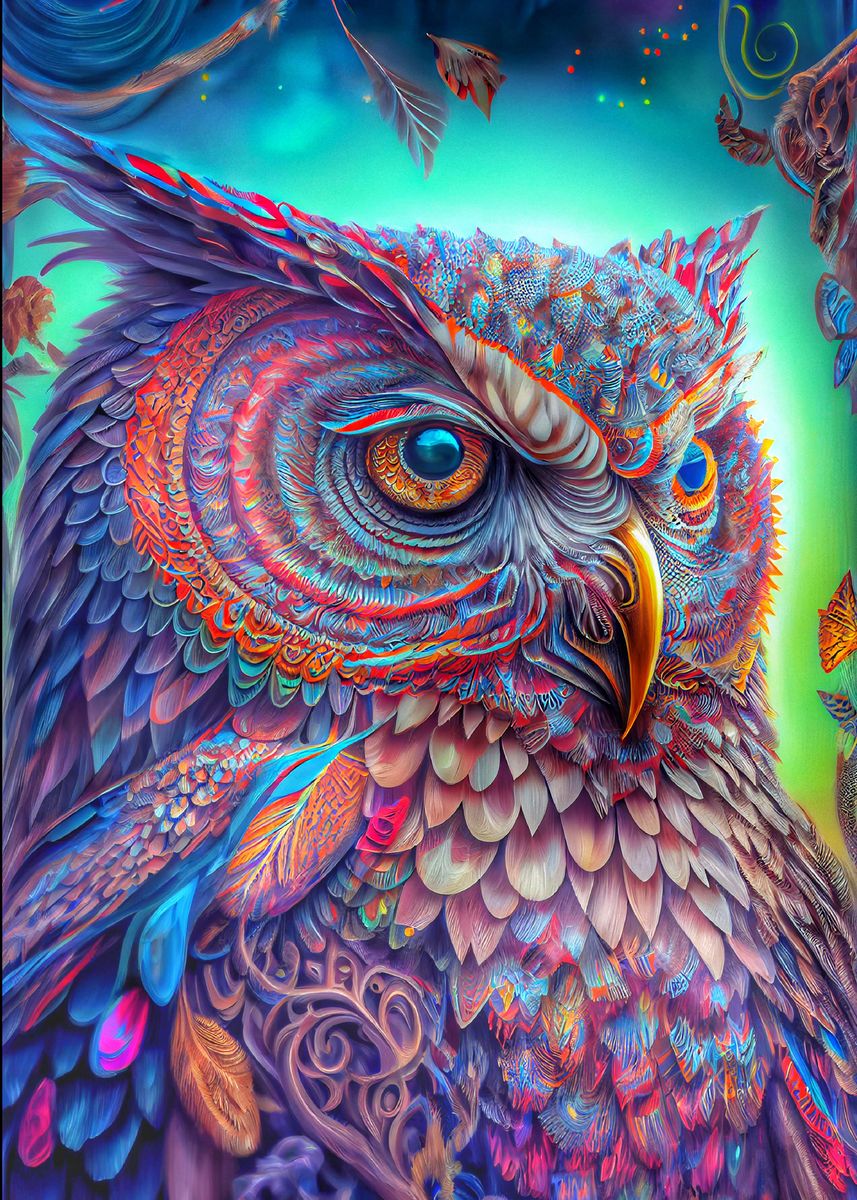 'abstract owl' Poster, picture, metal print, paint by Freddie | Displate