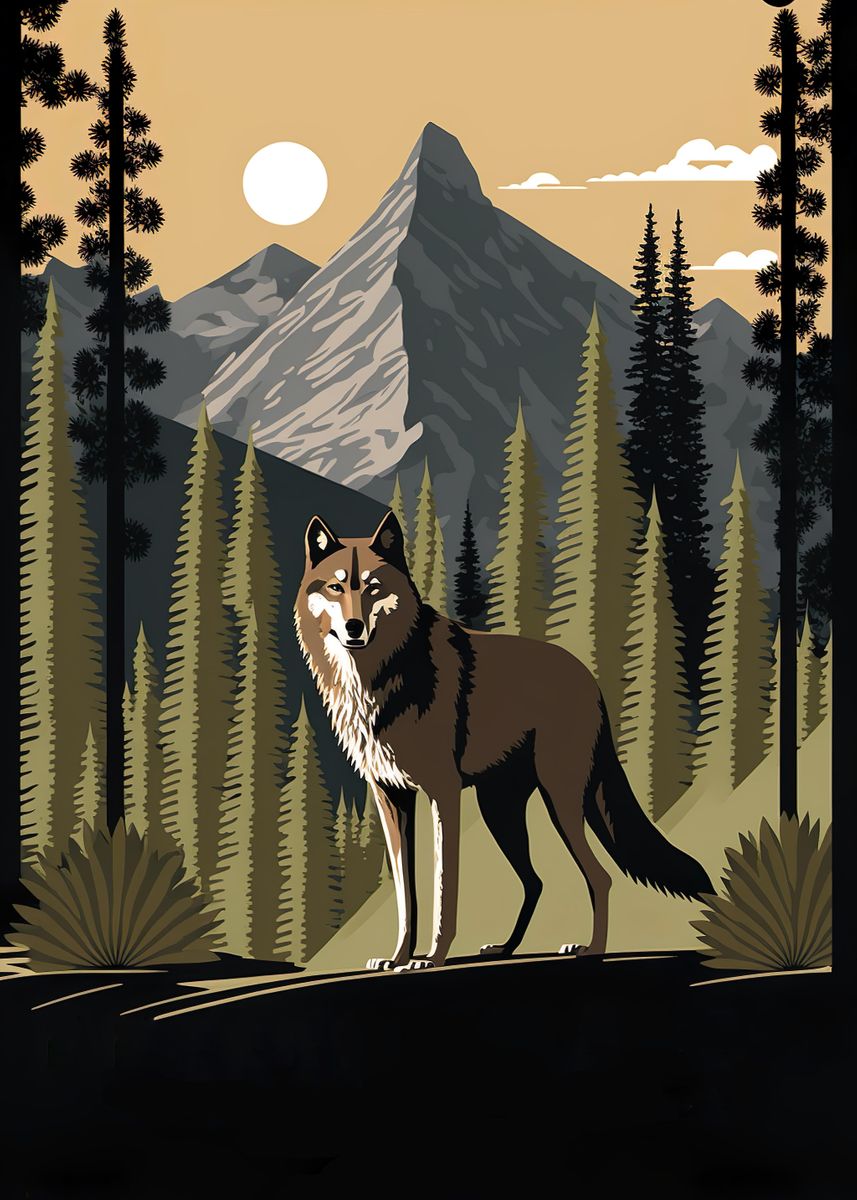 'Vintage Wolf' Poster, picture, metal print, paint by MaluBobo | Displate