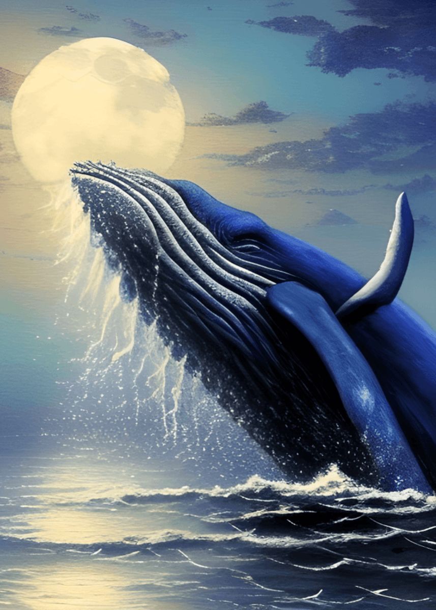 'The Blue Whale at Night' Poster, picture, metal print, paint by ...