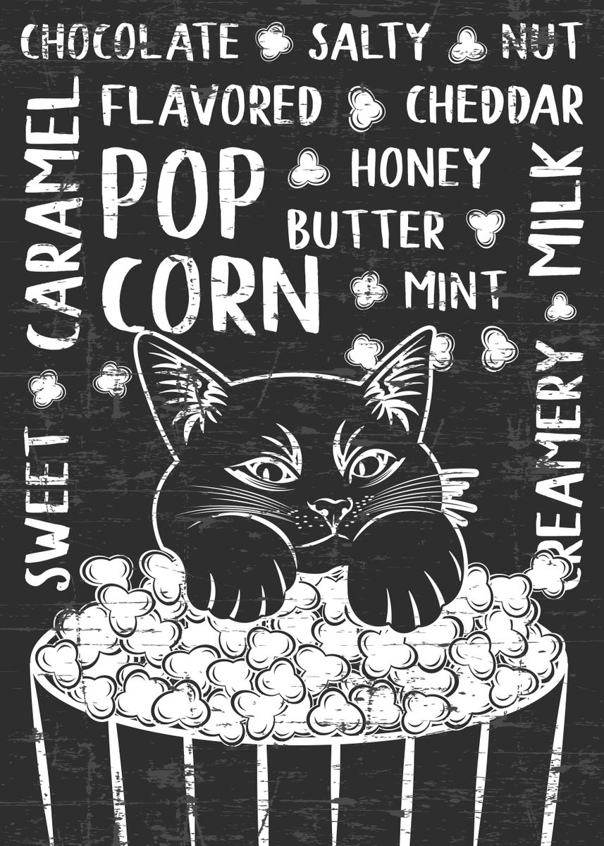 'Retro Cat Popcorn Words' Poster by XandYart | Displate