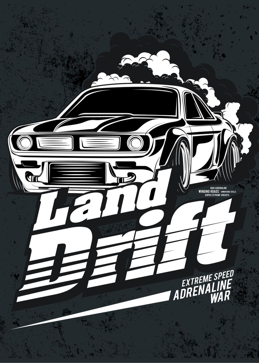 'drift car art' Poster, picture, metal print, paint by Alex Romiro | Displate