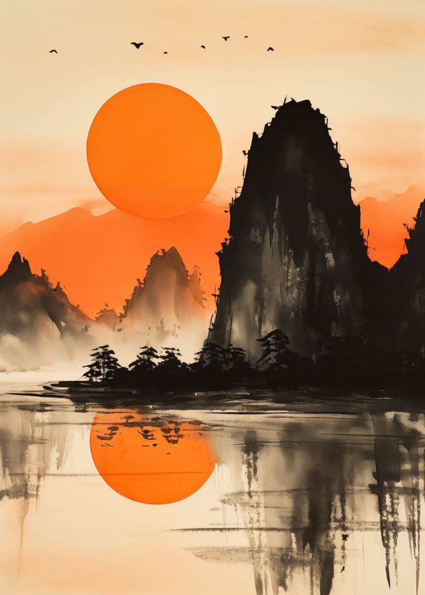 'Watercolor Orange Sun' Poster, picture, metal print, paint by Vincent ...