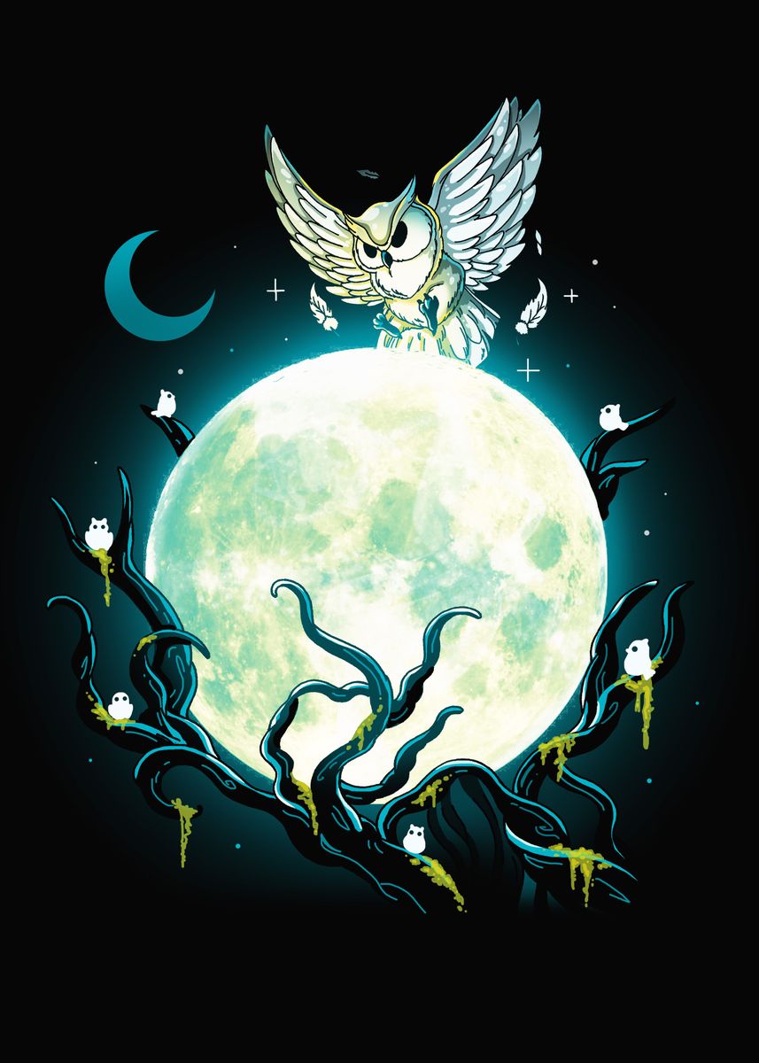 'Owl Magic Moon' Poster, picture, metal print, paint by Valentina ...