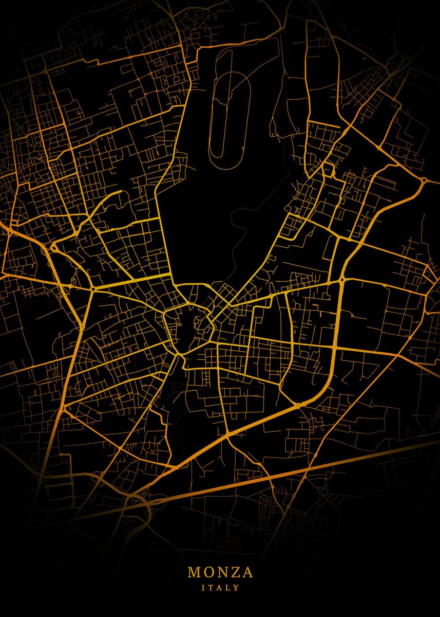 'Monza City Map Gold' Poster, picture, metal print, paint by Trulaf ...