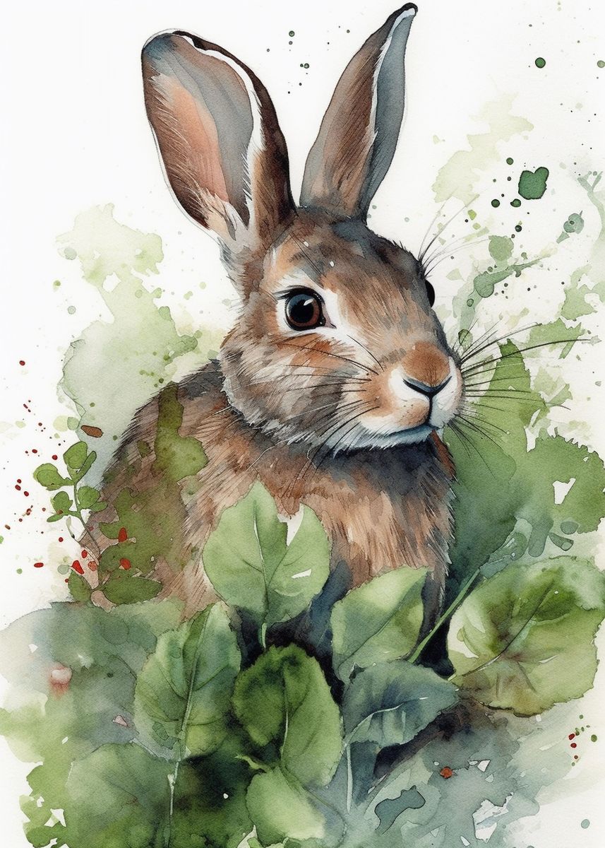 'Green Forest Rabbit' Poster, picture, metal print, paint by David ...