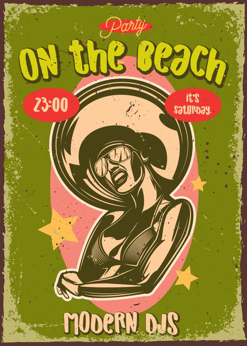 'Retro On The Beach' Poster, picture, metal print, paint by 3am | Displate