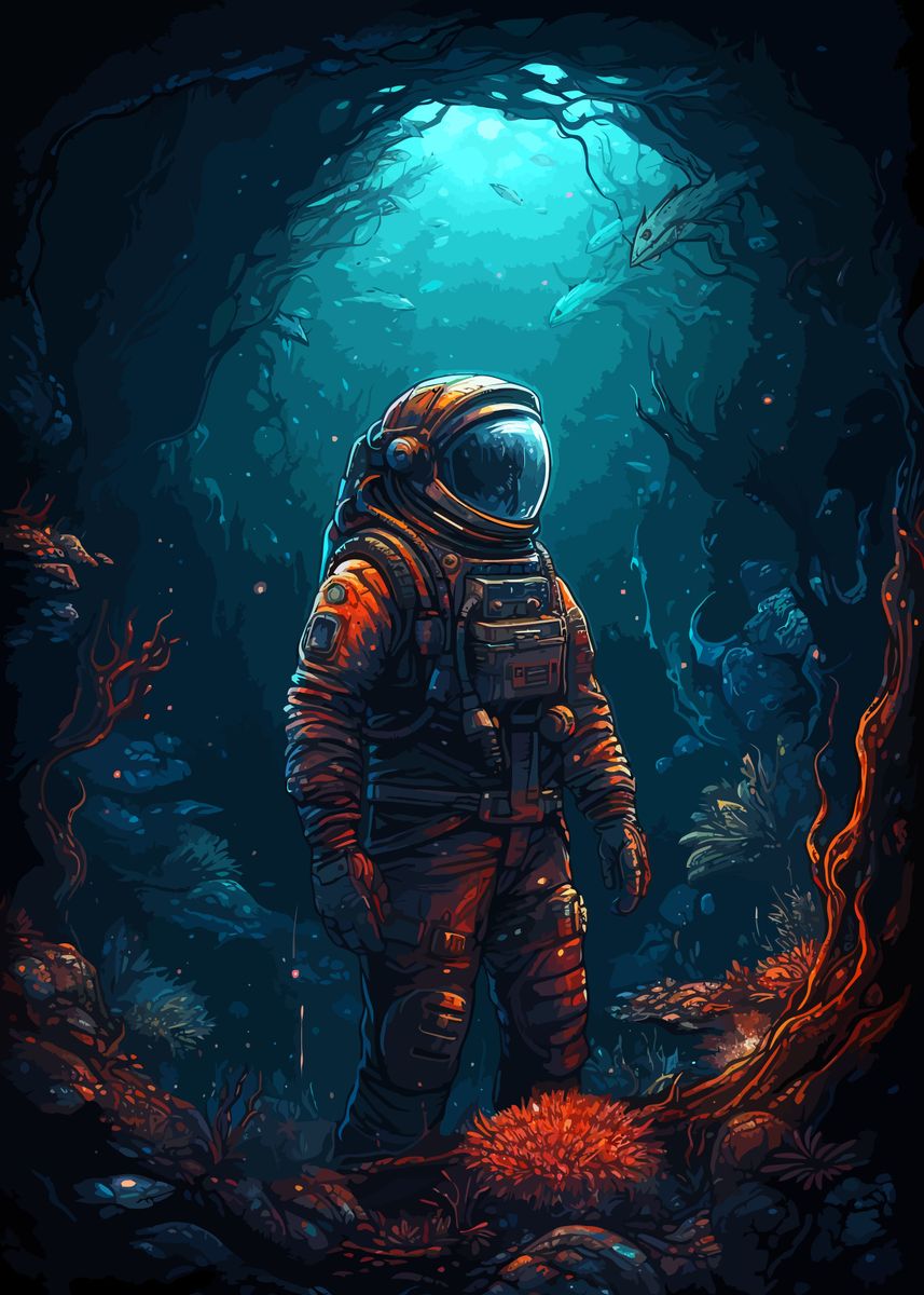 'Sea Creature Astronaut' Poster, picture, metal print, paint by Nasmed ...