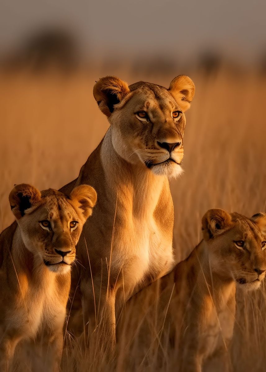 'Lioness With Cubs' Poster, picture, metal print, paint by Five Senses ...