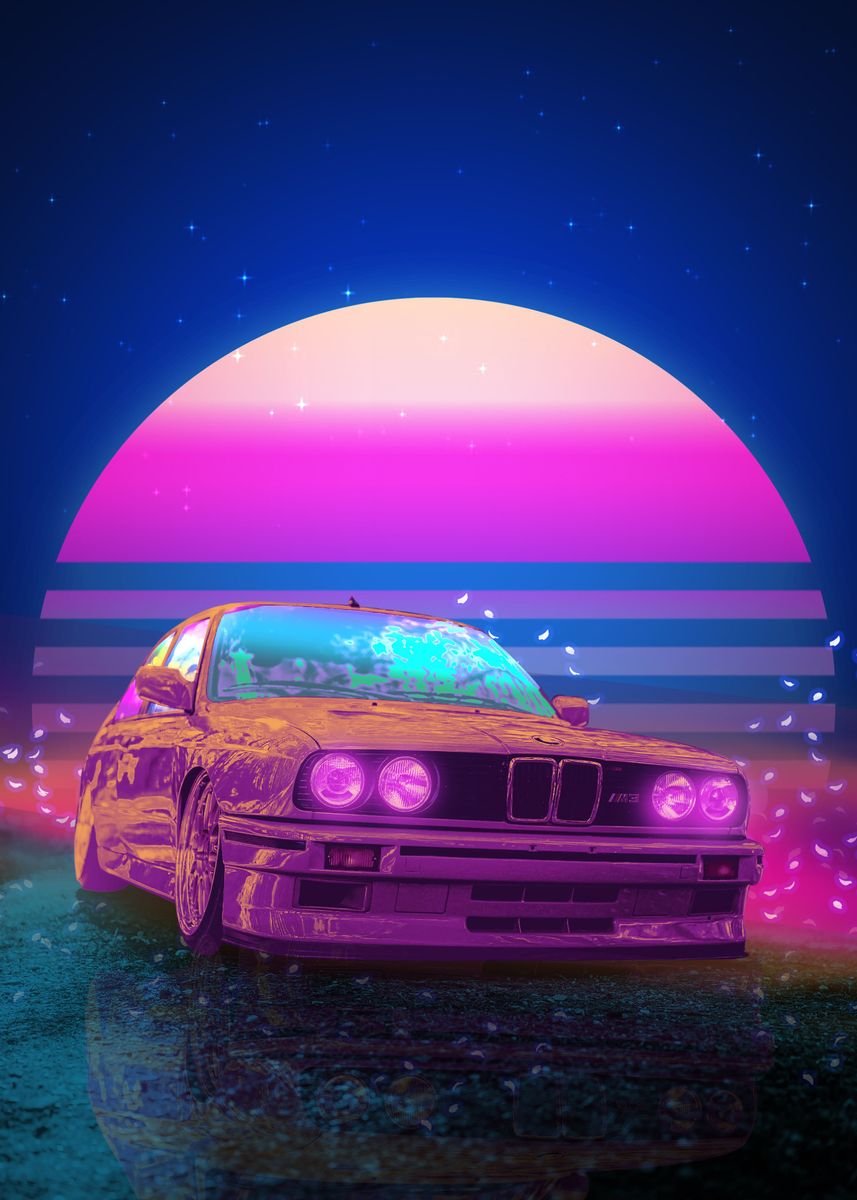 'BMW E30 Synthwave' Poster, picture, metal print, paint by Aliigal ...