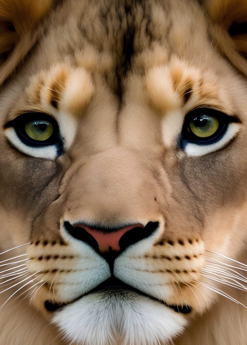 'Close up of a lion face' Poster, picture, metal print, paint by ...