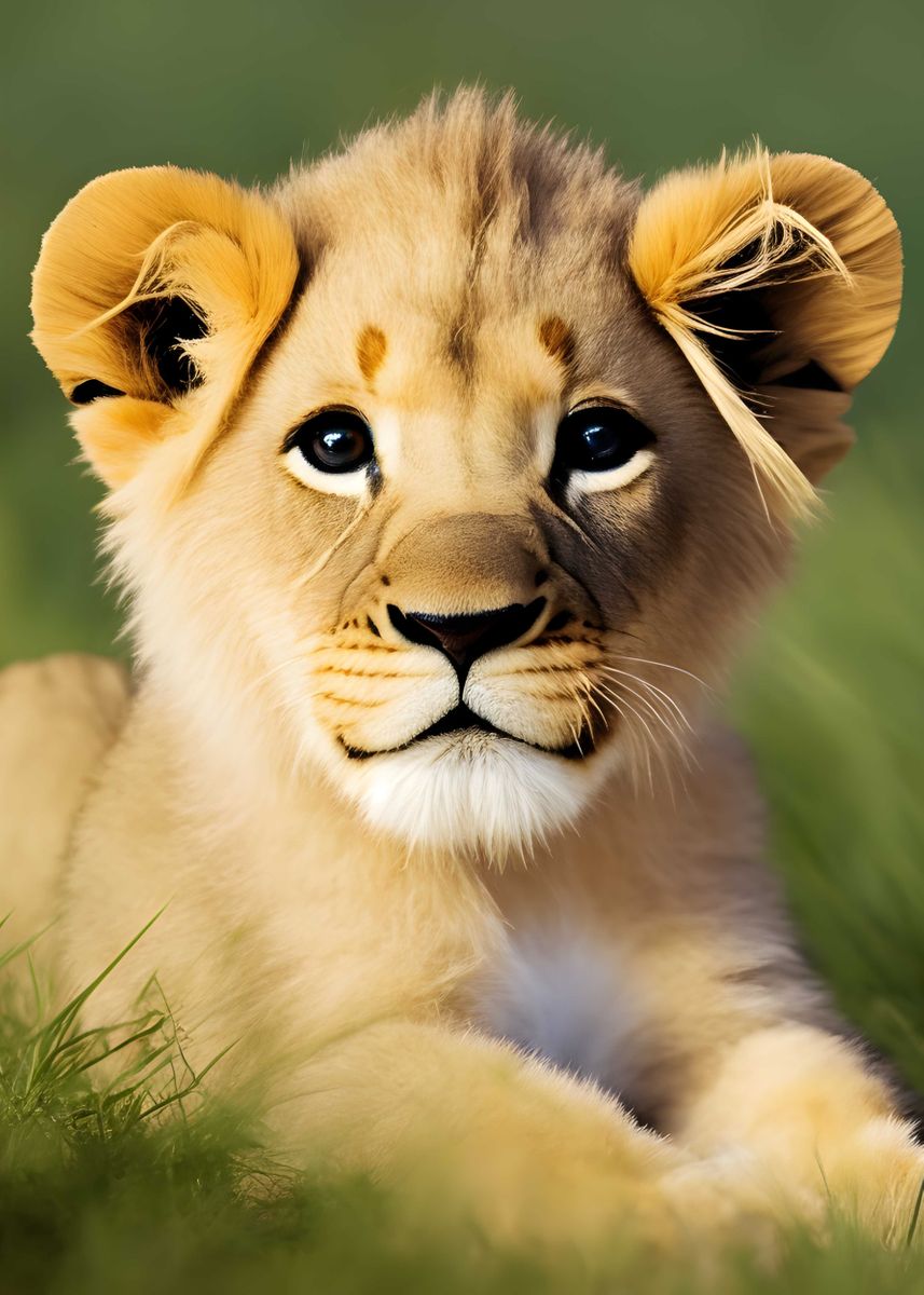 'Close up of a young lion ' Poster by Neckebroeck | Displate