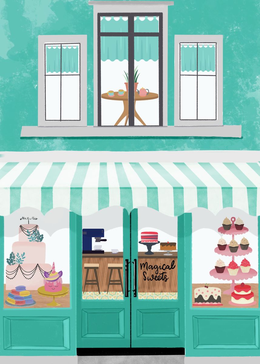 'Sweets Shop' Poster, picture, metal print, paint by Art By Liz | Displate