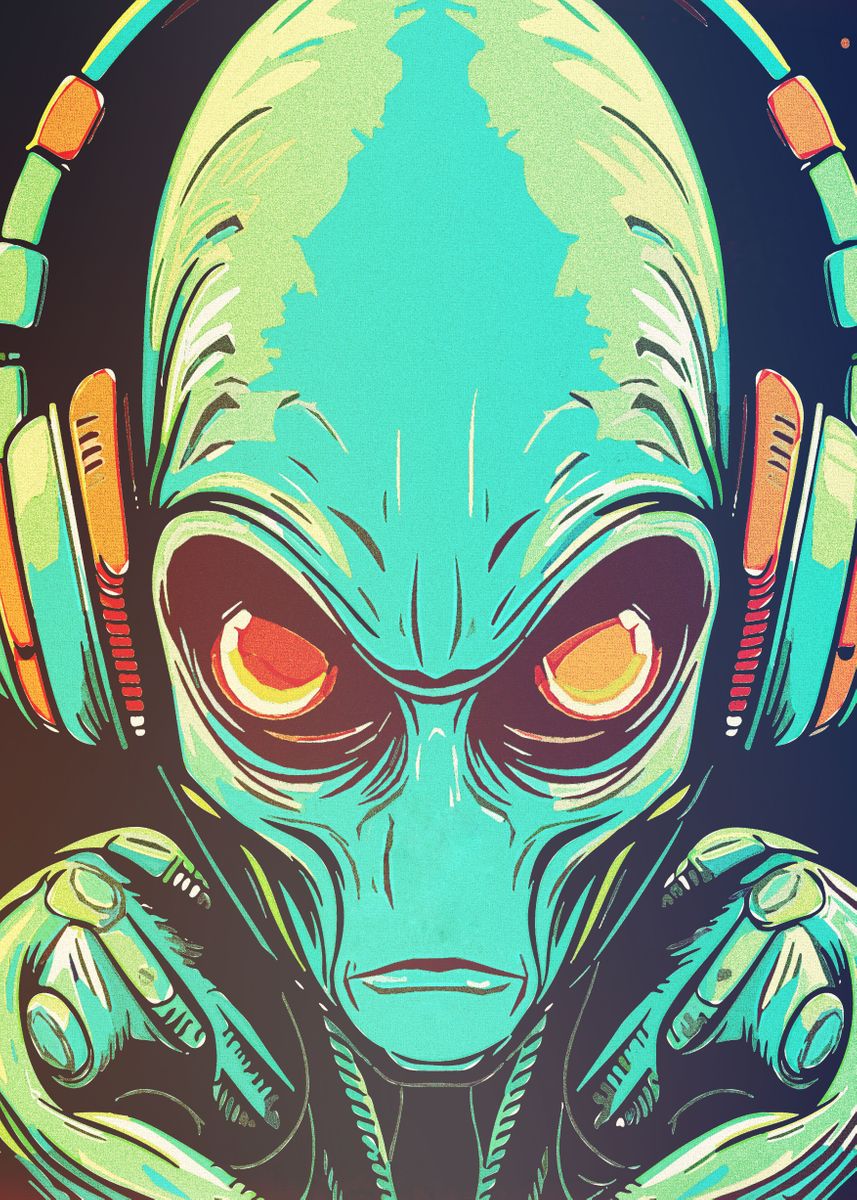 'Alien Techno dj Music' Poster, picture, metal print, paint by Gigi Bgm ...
