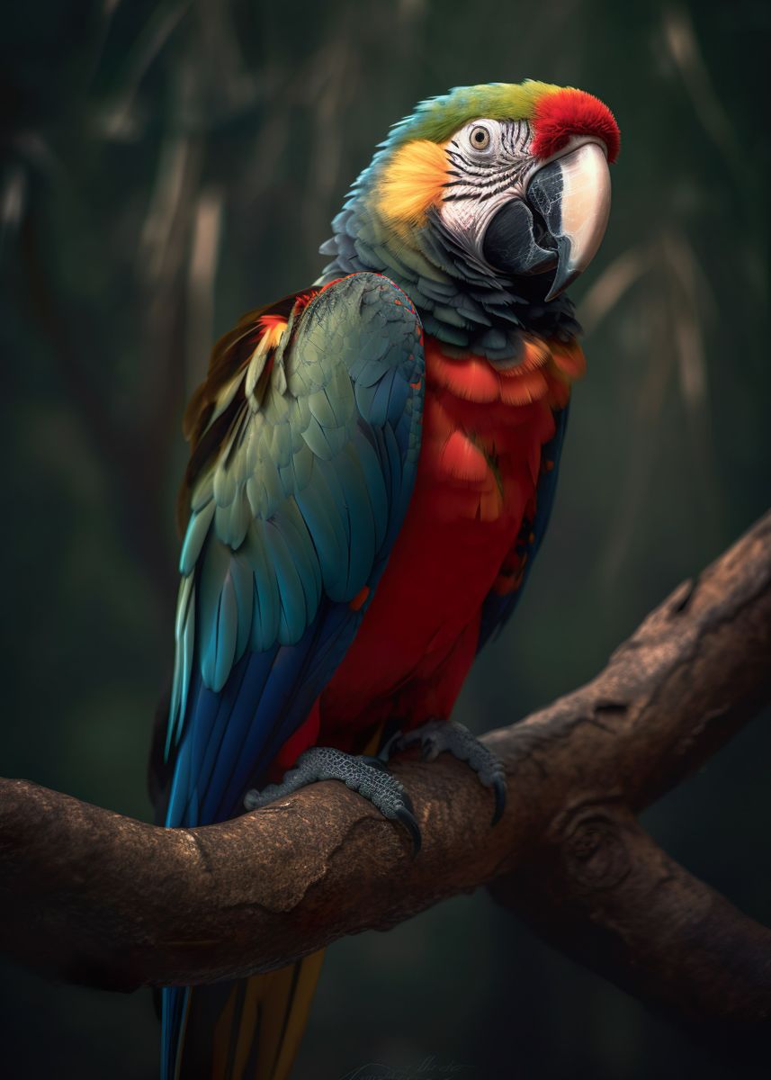'Parrot Realism Perch' Poster, picture, metal print, paint by AyrioArt ...