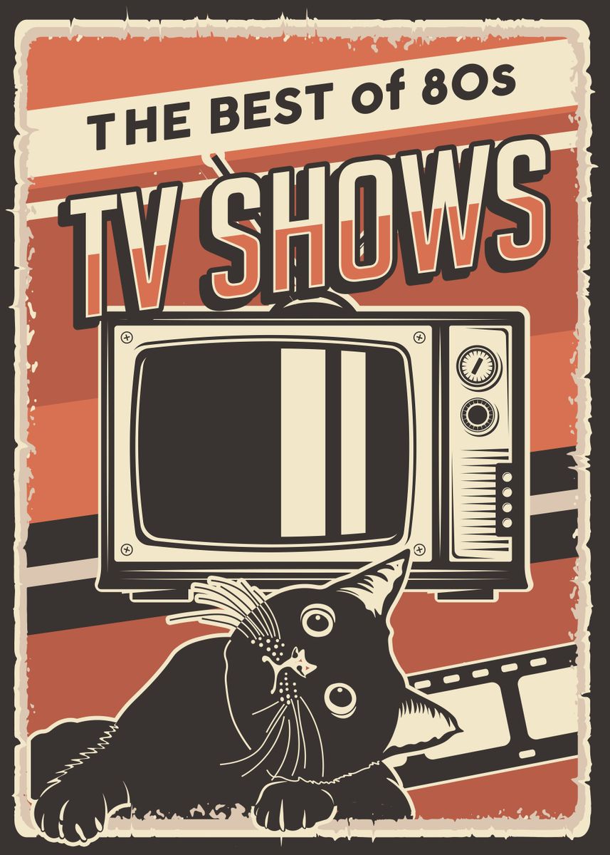 'Retro Tv shows and cat' Poster, picture, metal print, paint by ...