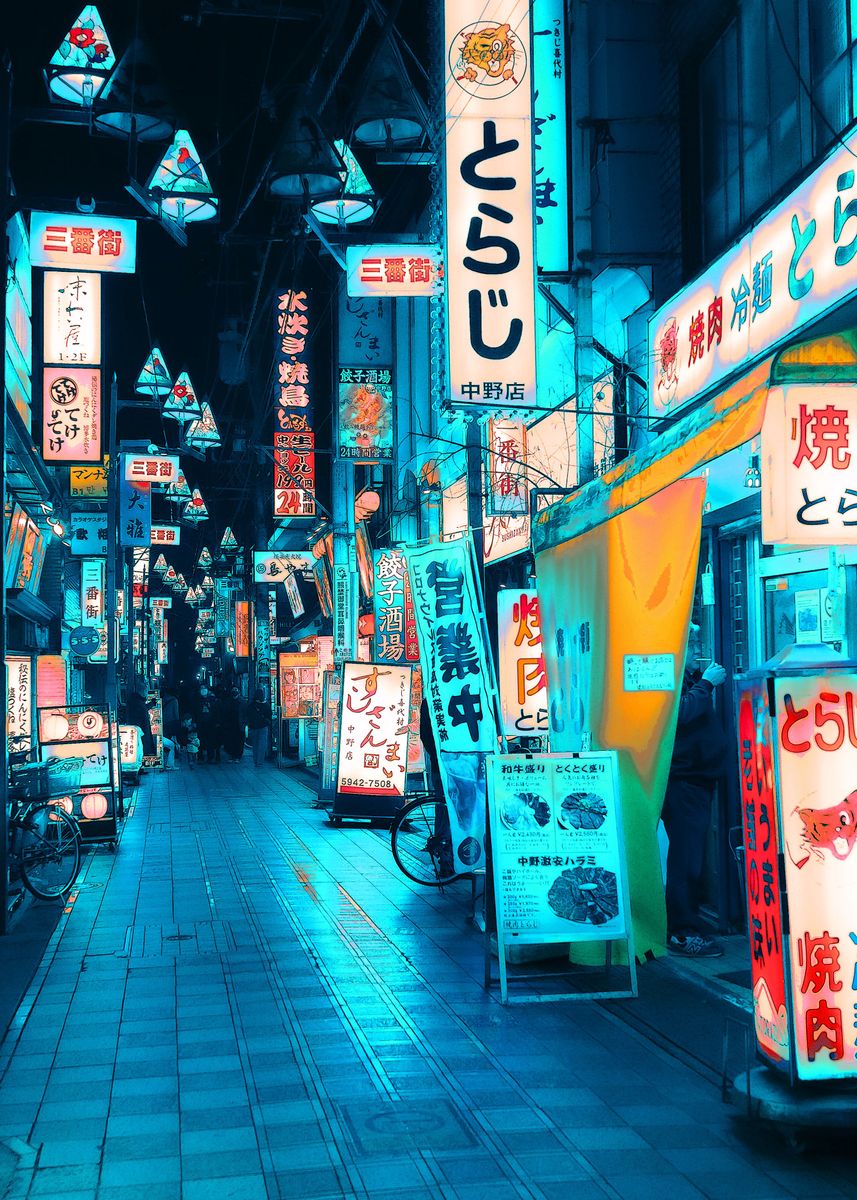 'The neon lights of Japan' Poster, picture, metal print, paint by ...