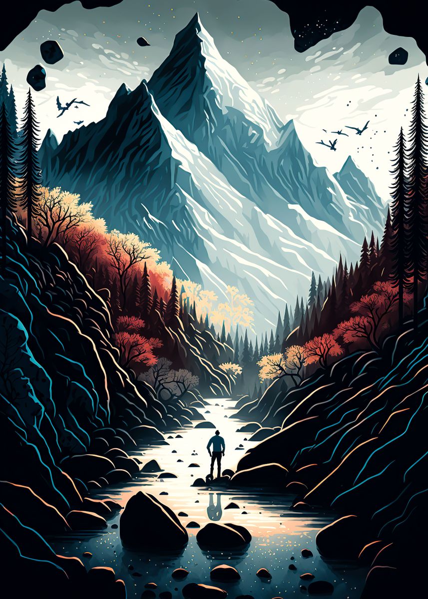 'mountains nature landscape' Poster, picture, metal print, paint by ...