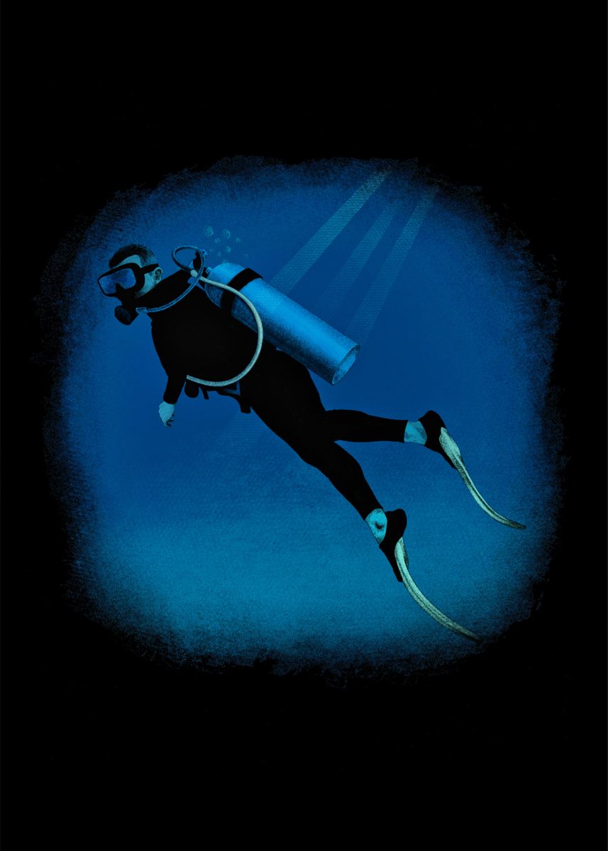 'Scuba Diver ' Poster, picture, metal print, paint by Reinhard Reschner ...
