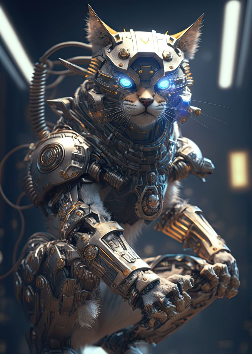 'cyber cat' Poster, picture, metal print, paint by TsabitQeis | Displate