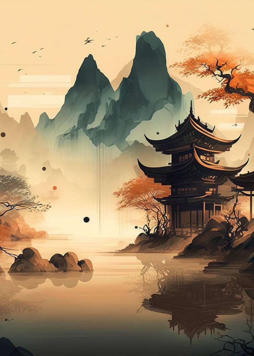 'japanese landscape' Poster, picture, metal print, paint by Peter Li ...