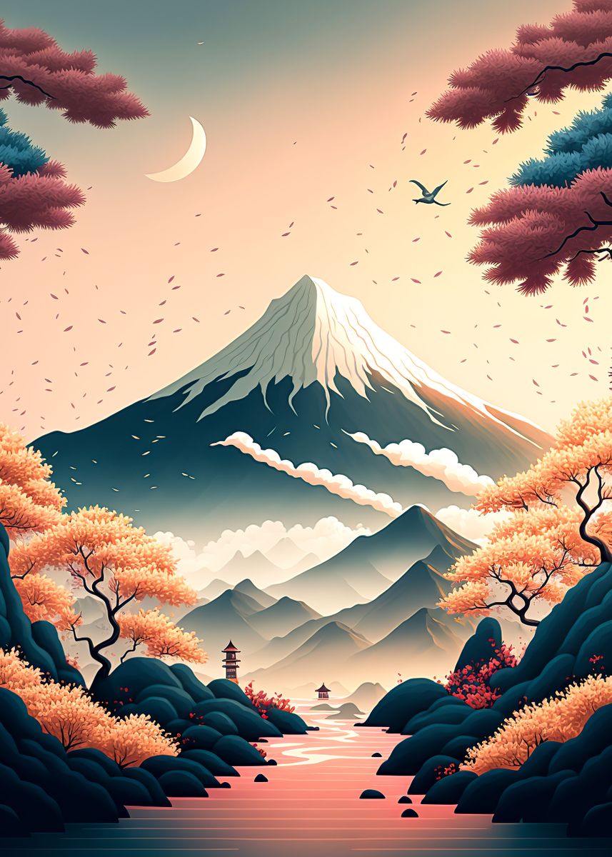 'mountains nature landscape' Poster, picture, metal print, paint by ...