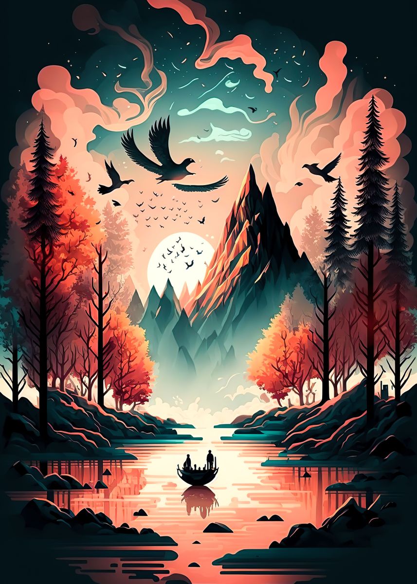 'mountains nature landscape' Poster, picture, metal print, paint by ...