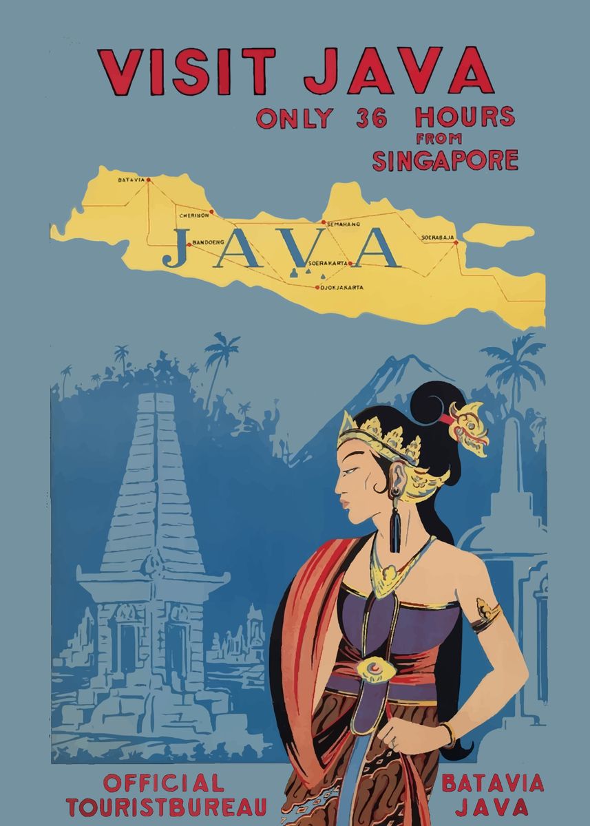 'Vintage Travel Poster Java' Poster, picture, metal print, paint by Don ...