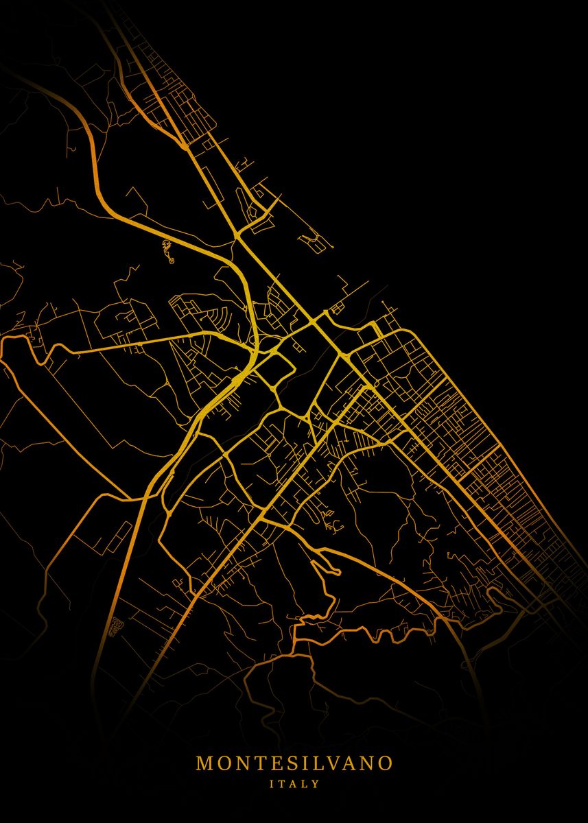 'Montesilvano City Map Gold' Poster, picture, metal print, paint by ...