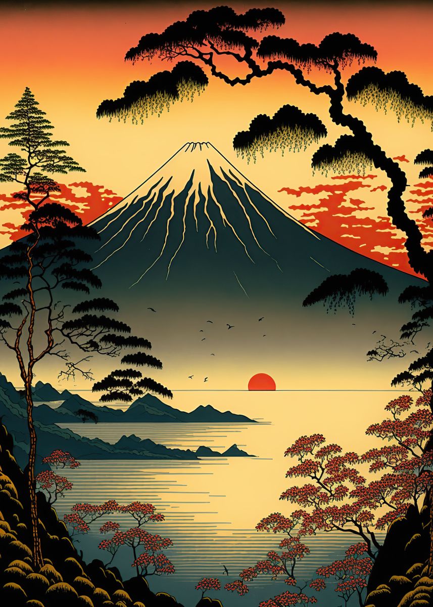 'Vintage Asian landscape' Poster, picture, metal print, paint by ...