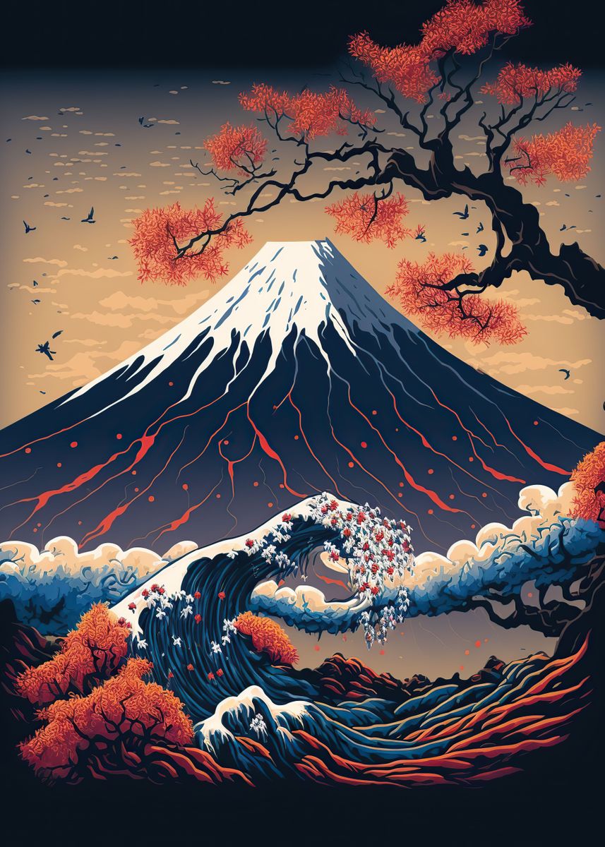 'Vintage Asian landscape' Poster, picture, metal print, paint by ...