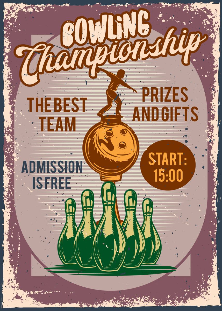 'Retro Bowling' Poster, picture, metal print, paint by 3am | Displate