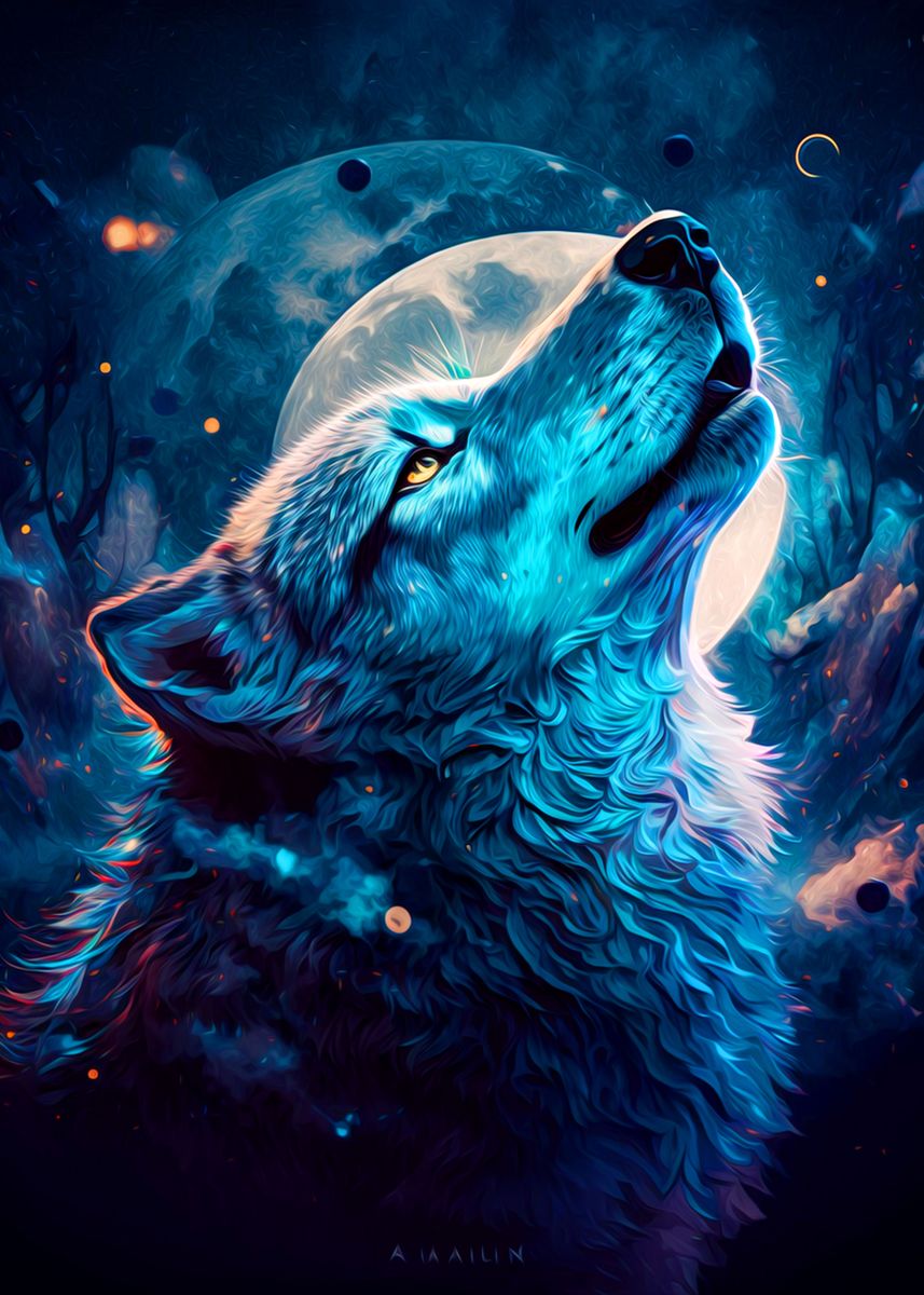 'Fantasy Wolf' Poster, picture, metal print, paint by Romos Xavi | Displate