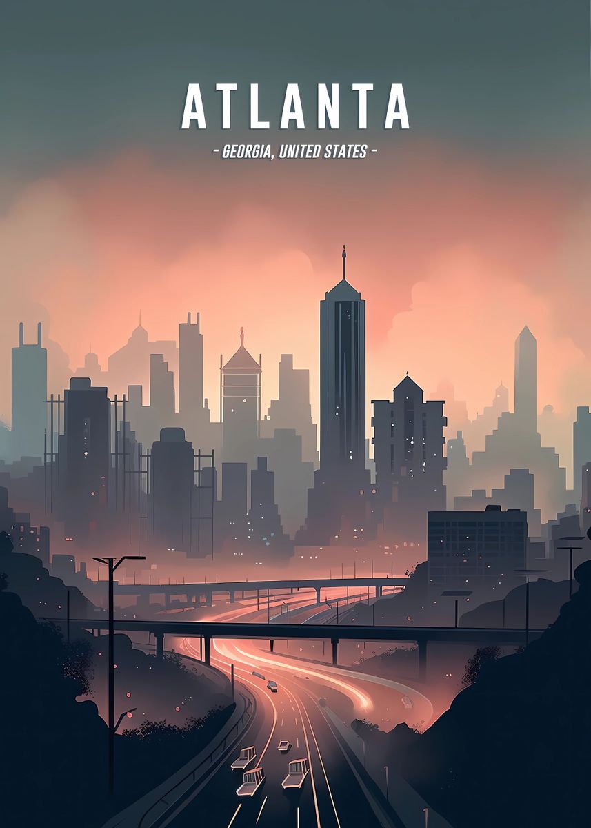 'Atlanta Skyline panorama' Poster, picture, metal print, paint by ...