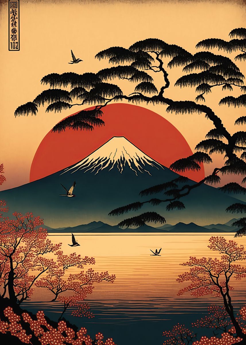 'Vintage Asian landscape' Poster, picture, metal print, paint by ...