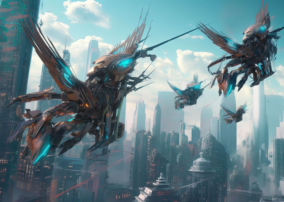 'Electric Birds' Poster by Cosmic Graphics | Displate