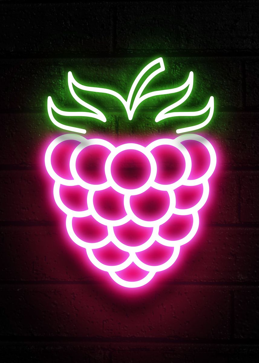 'Raspberry neon fruit' Poster, picture, metal print, paint by Kitty Kit ...