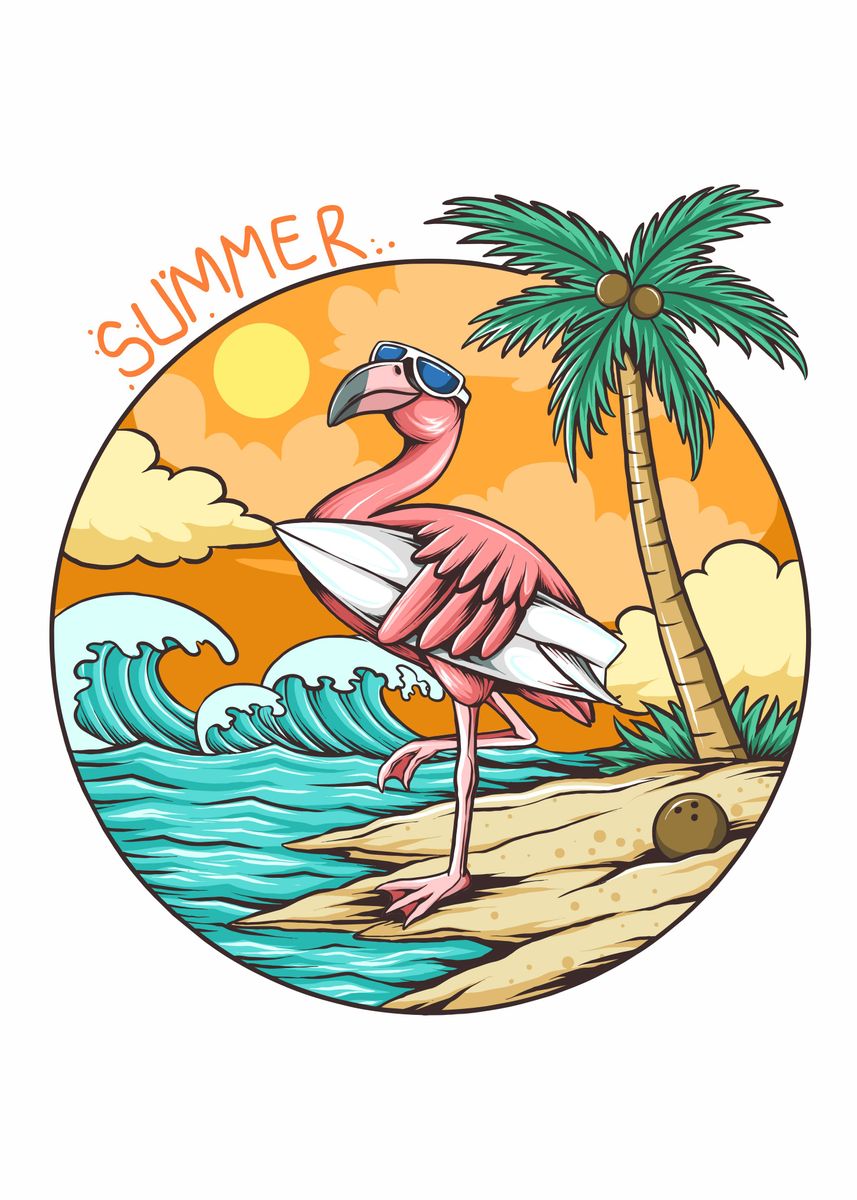 'Flamingo summer' Poster, picture, metal print, paint by SheldonBennett ...