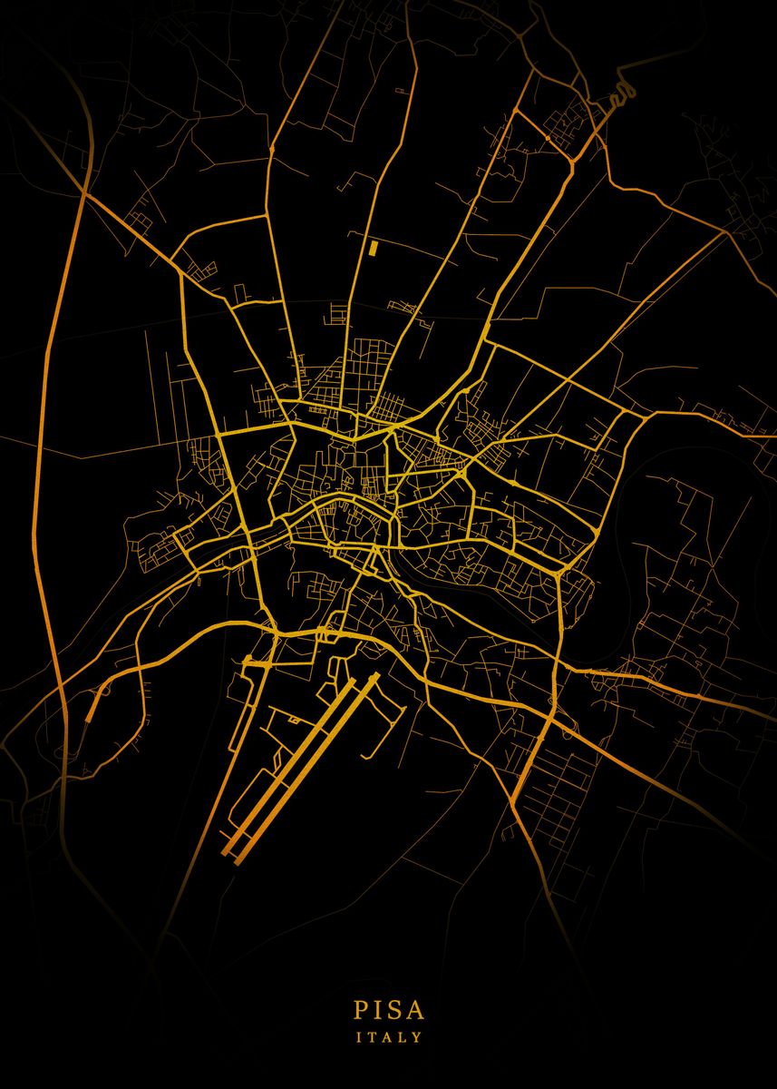 'Pisa City Map Gold' Poster, picture, metal print, paint by Trulaf ...