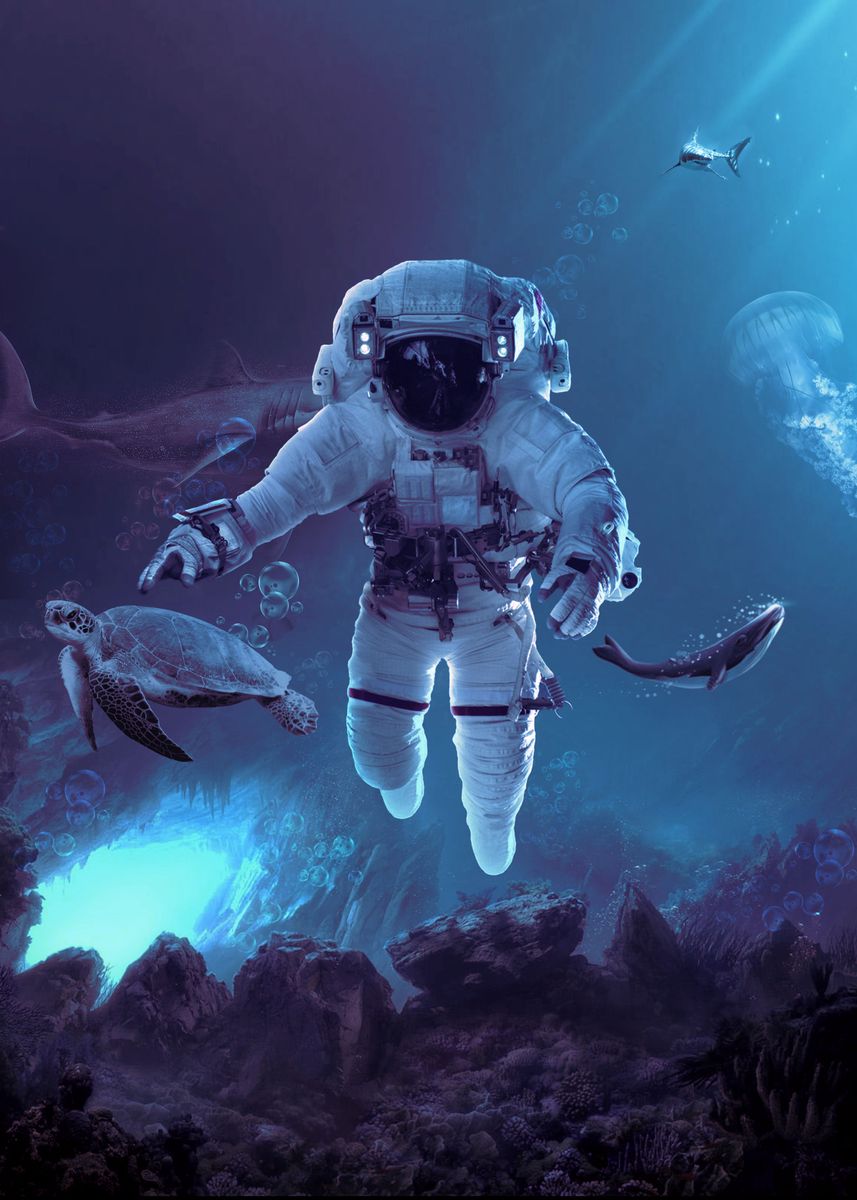 'astronaut underwater' Poster, picture, metal print, paint by Kamelyon ...